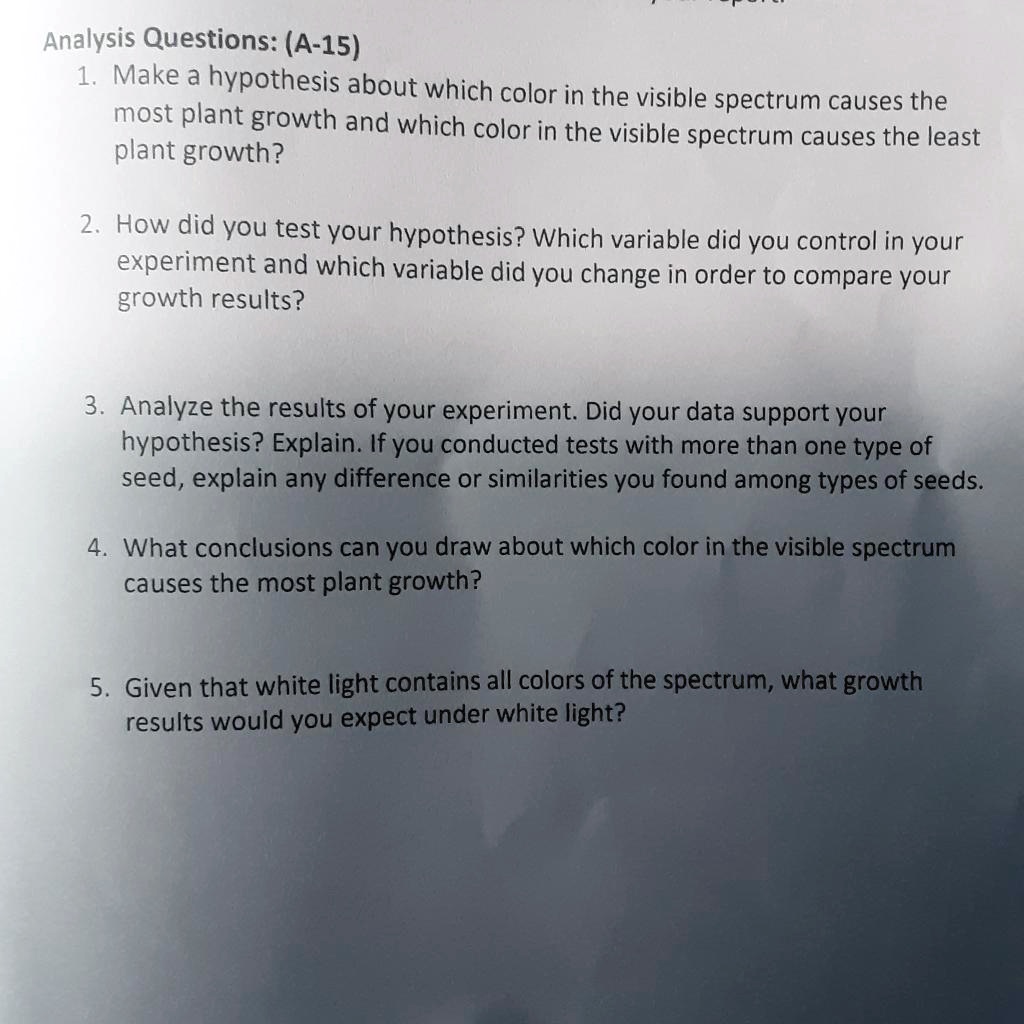 analysis questions a 15 1 make a hypothesis about which color in the ...