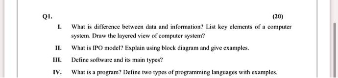 SOLVED: Q1. What is the difference between data and information? List the key elements of a ...