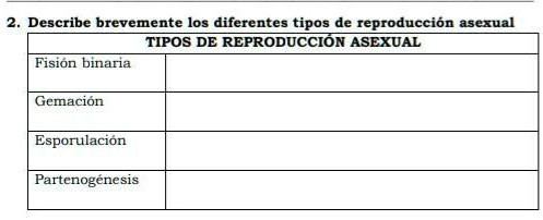 SOLVED: Tipos de reproducción asexual. Fisión binaria: Gemación ...