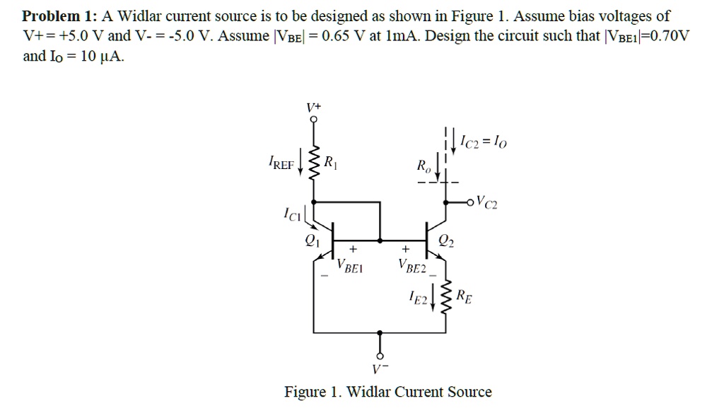 Problem 1: A Widlar current source is to be designed as shown in Figure ...