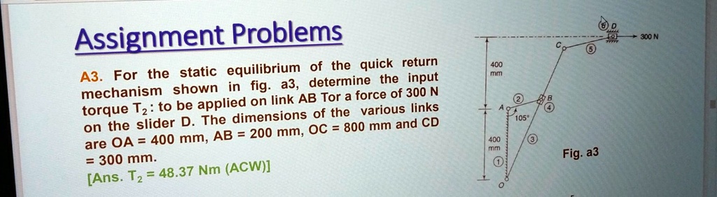 Assignment Problems A3. For the static equilibrium of the quick return mechanism shown in fig ...