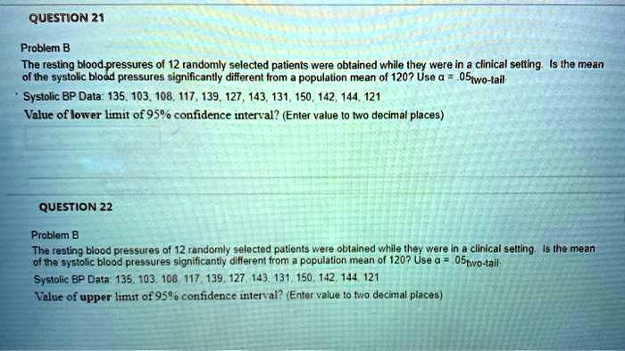 question 21 problem b the resting blood pressures of 12 randomly ...