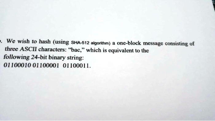 SOLVED: We wish to hash using the SHA-512 algorithm a one-block message consisting of three ...