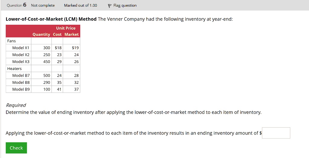 SOLVED: Lower-of-Cost-or-Market (LcM) Method The Venner Company had the ...