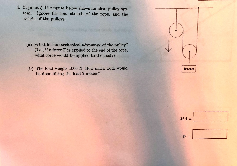 SOLVED: (3 points) The figure below shows an ideal pulley sys- tem ...