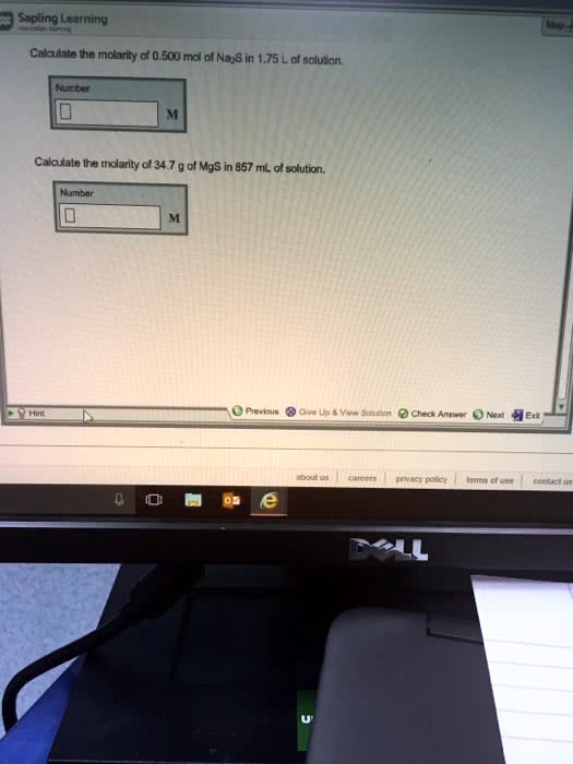 SOLVED: Sapling Learning: Calculate the molarity of 0.500 mol of Na2S ...