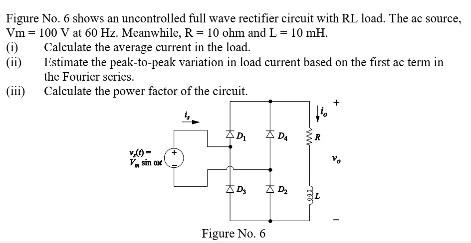 Figure No. 6 shows an uncontrolled full wave rectifier circuit with RL ...