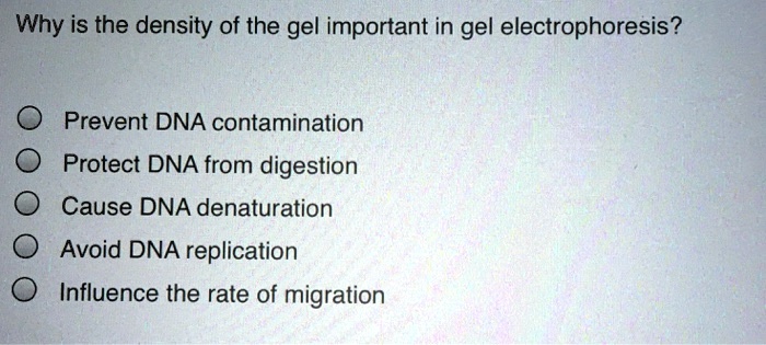 SOLVED: Why is the density of the gel important in gel electrophoresis ...