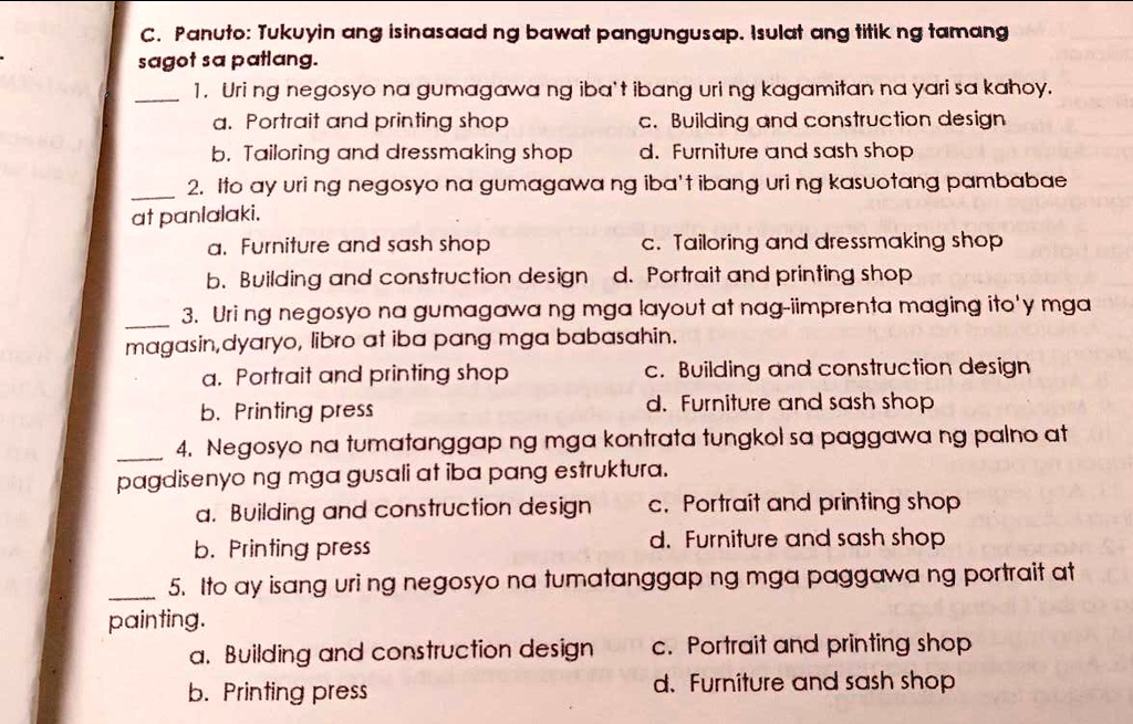 C. Panuto: Tukuyin ang isinasaad ng bawat pangungusap. Isulat ang titik ...