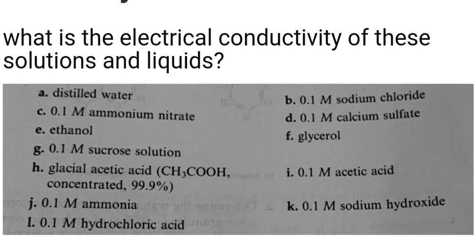 SOLVED: what is the electrical conductivity of these solutions and ...