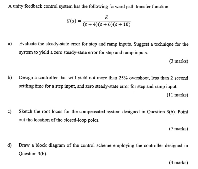 A unity feedback control system has the following forward path transfer ...