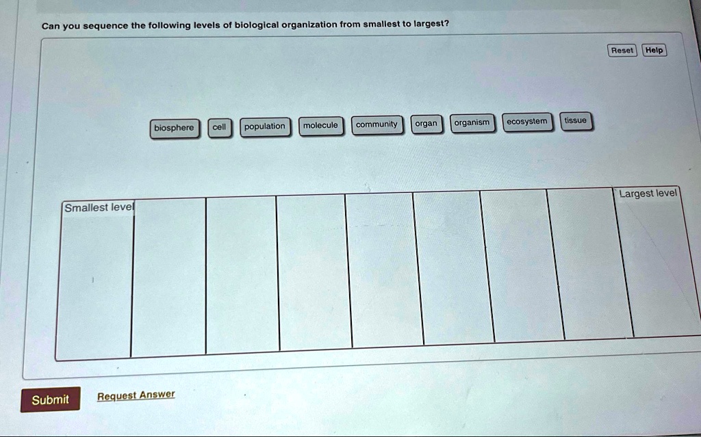 SOLVED: Can you sequence the following levels of biological organization from smallest to ...
