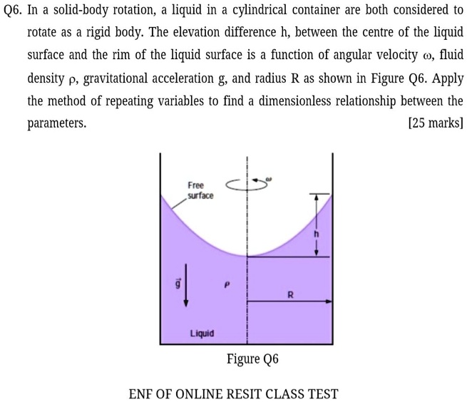 Q6. In a solid-body rotation, a liquid in a cylindrical container are ...