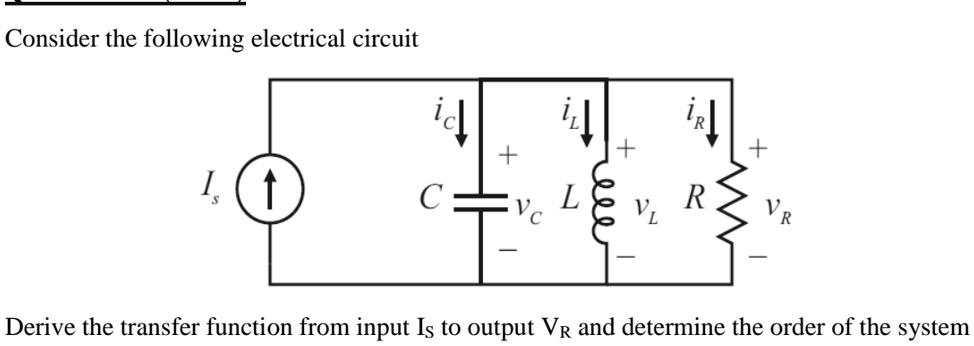 SOLVED: Consider the following electrical circuit id + C Vc R VL Derive the transfer function ...