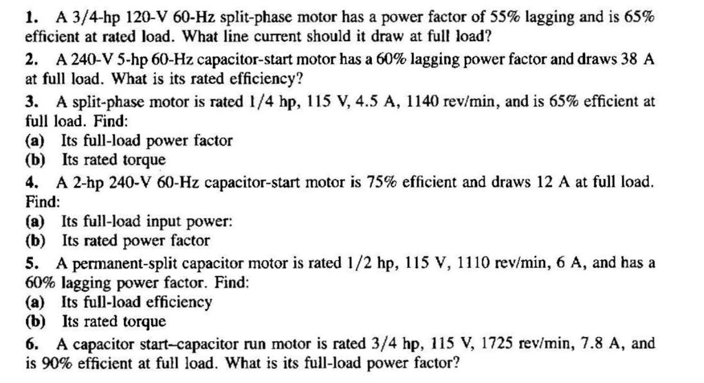 SOLVED: Texts: 1. A 3/4-hp 120-V 60-Hz split-phase motor has a power ...