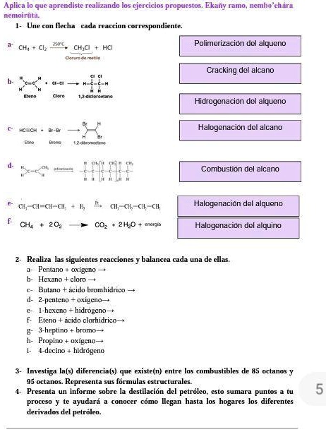 SOLVED: Propiedades químicas de los alcanos, alquenos y alquinos (II ...