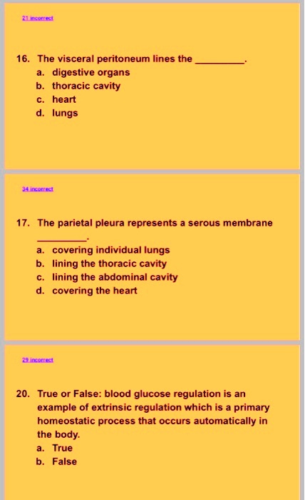 SOLVED: 16. The visceral peritoneum lines the a. digestive organs b ...