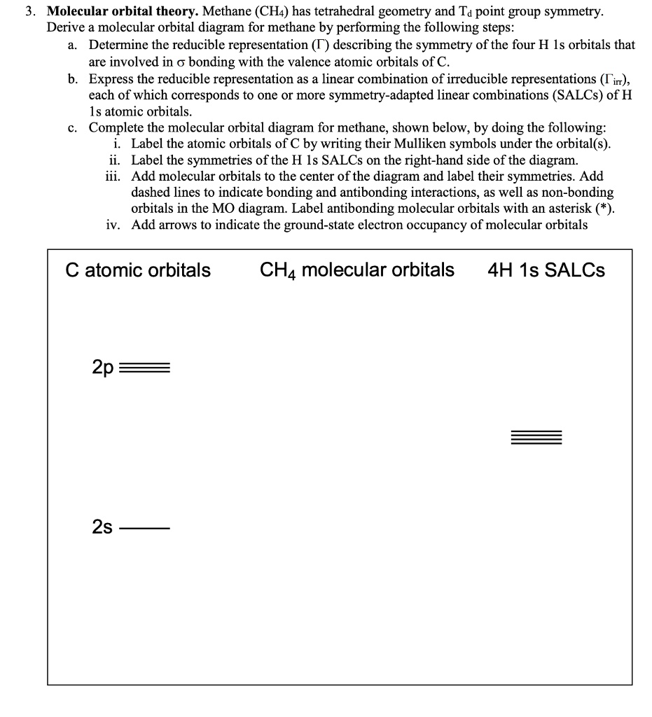 SOLVED: Molecular orbital theory. Methane (CH4) has tetrahedral ...