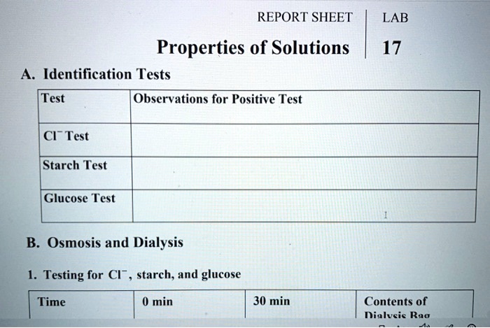 REPORT SHEET LAB Properties of Solutions 17 A. Identification Tests ...