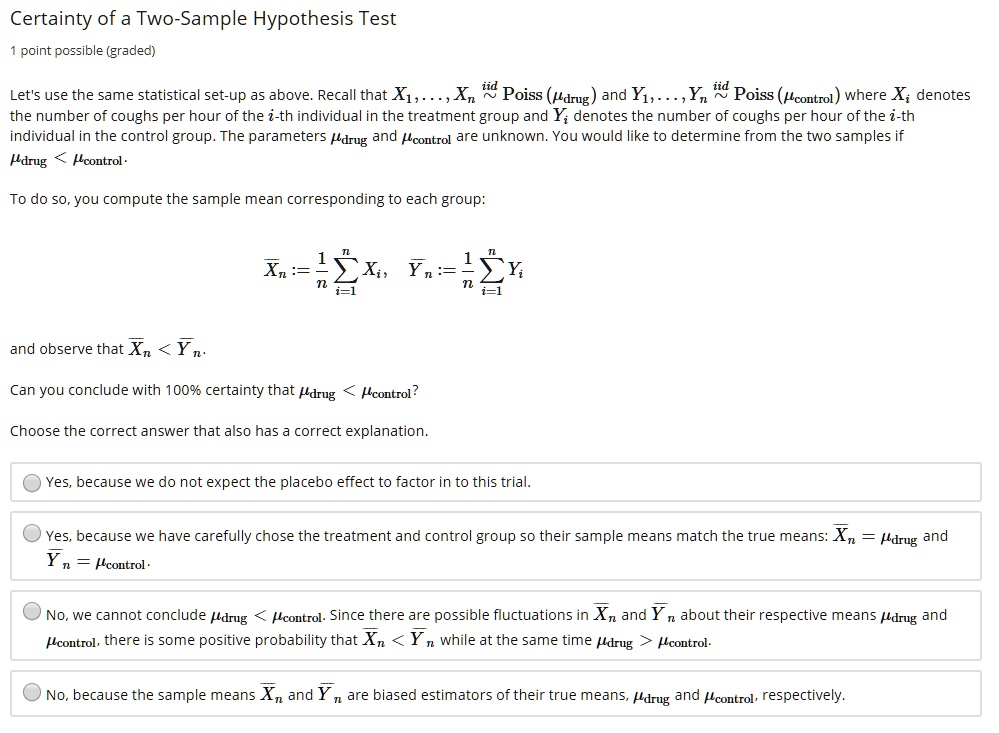 certainty of a two sample hypothesis test point possible graded lets ...