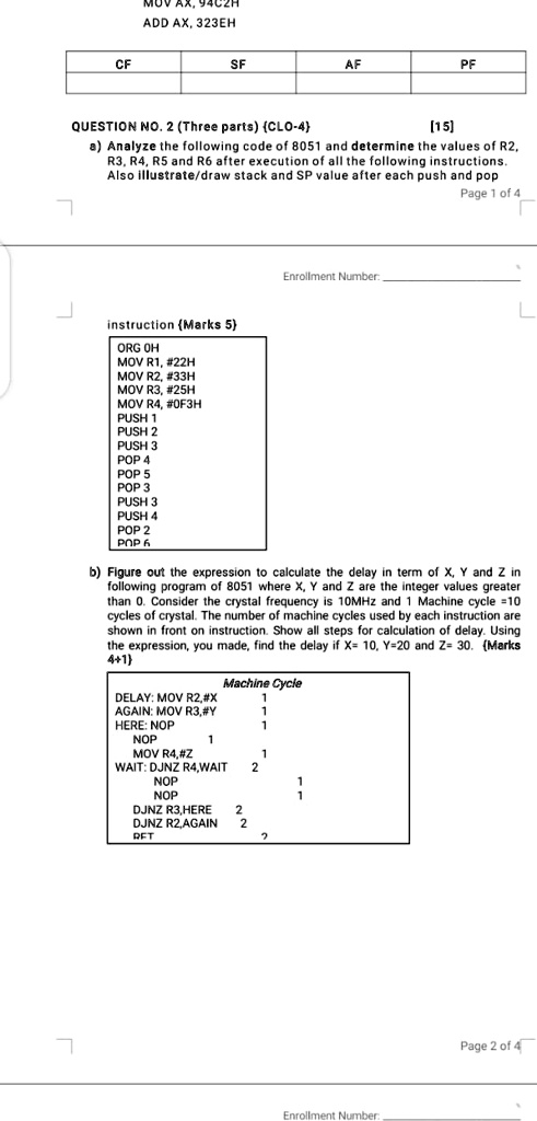SOLVED: ADD AX, 323EH QUESTION No (Three parts) (CLO-4 [15] Analyze the ...