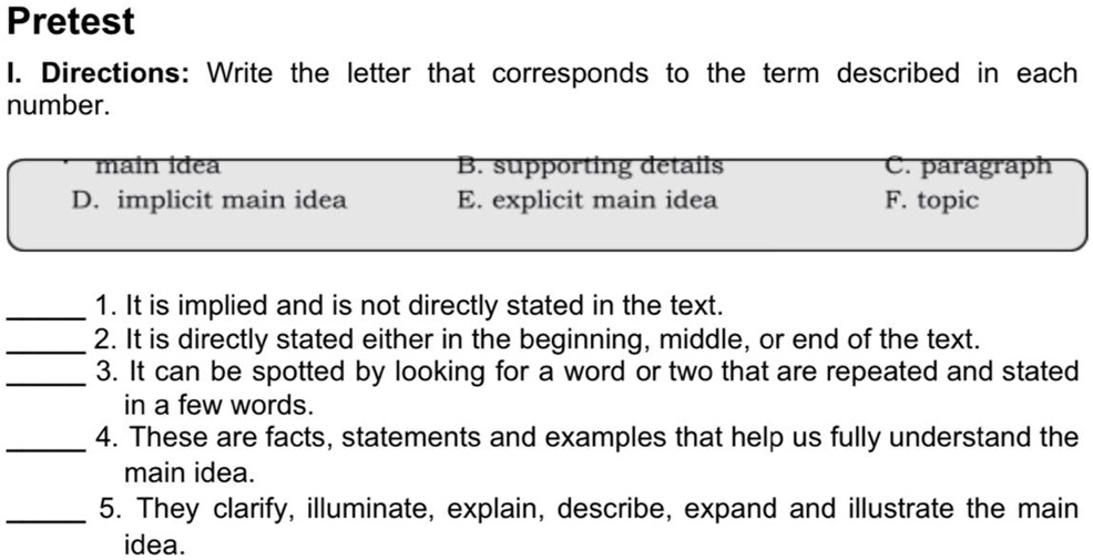 Sino po nakakaalam pahelp naman po thank you. Pretest Directions: Write ...