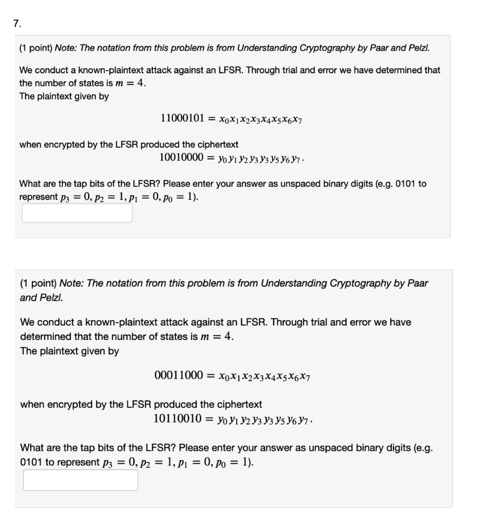 SOLVED: Note: The notation used in this problem is from "Understanding Cryptography" by Paar and ...