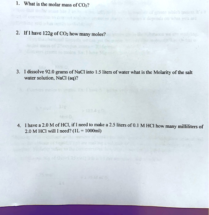 SOLVED: What is the molar mass of COz? If Thave 122g of COz how many moles? [ dissolve 92.0 ...