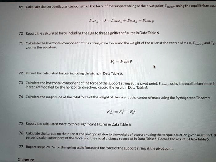 SOLVED: Calculate the perpendicular component of the force = the support string at the pivot ...