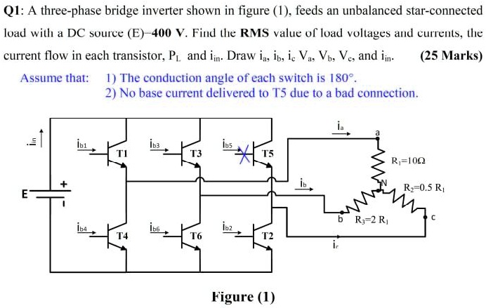 SOLVED: Q1: A three-phase bridge inverter shown in figure (1) feeds an unbalanced star-connected ...