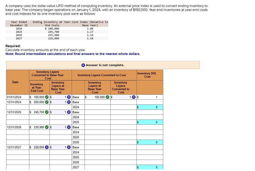 SOLVED: A company uses the dollar-value LIFO method of computing ...