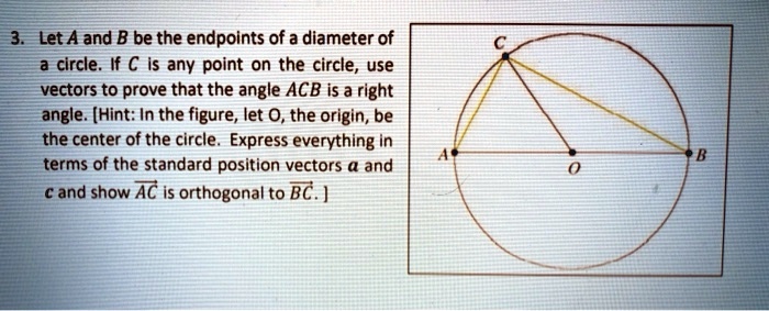 let a and b be the endpoints of a diameter of a circle if is ay point on the circle use vectors ...