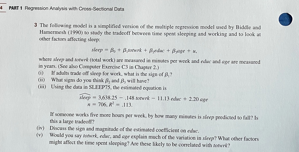 SOLVED: Regression analysis with cross-sectional data PART Regression Analysis with Cross ...