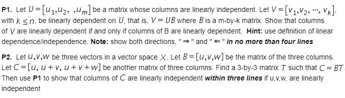 SOLVED: Let U=[u1,Uz' ,Um]be matrix whose columns are linearly ...