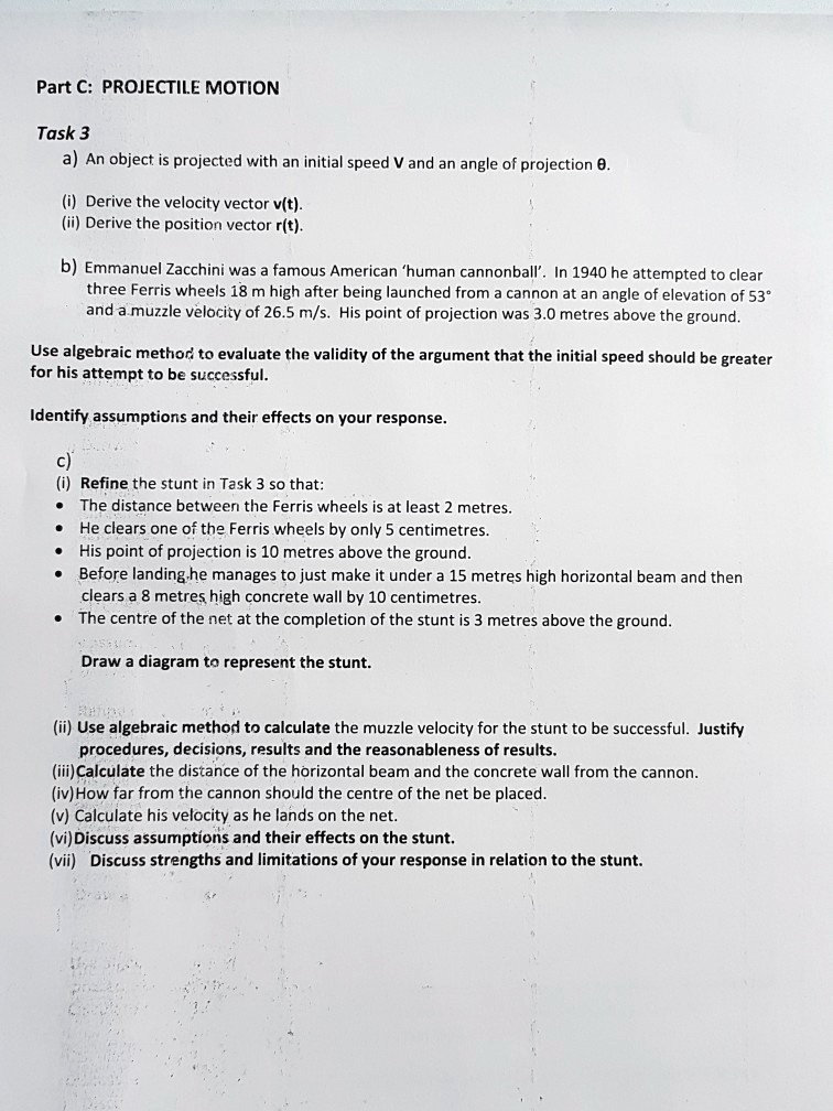 SOLVED: Part C: PROJECTILE MOTION Task 3 An object is projected with an ...