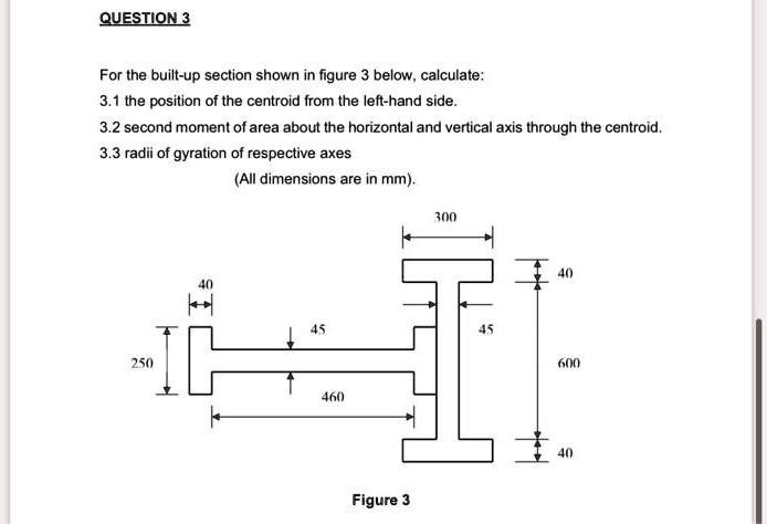 QUESTION 3 For the built-up section shown in figure 3 below, calculate ...