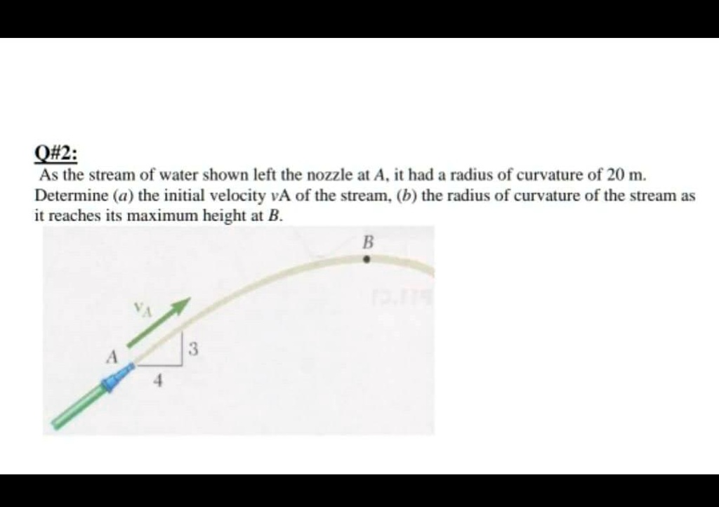 SOLVED: Q#2: As the stream of water shown left the nozzle at A, it had ...