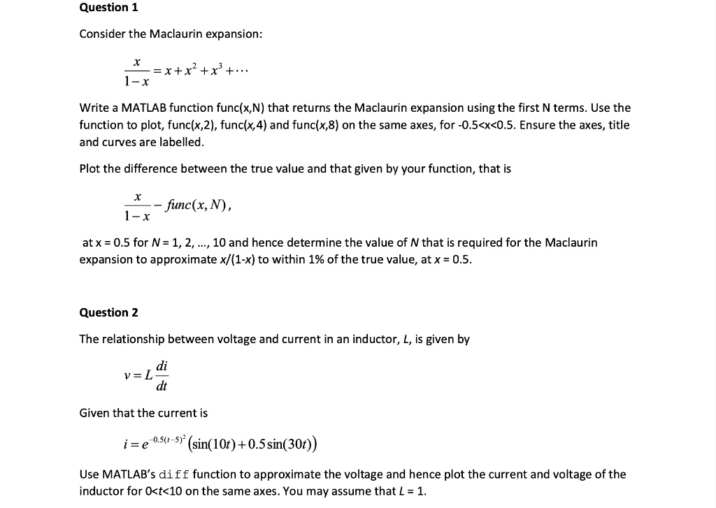 question 1 consider the maclaurin expansion xtxx 1 x write matlab function funcxn that returns ...