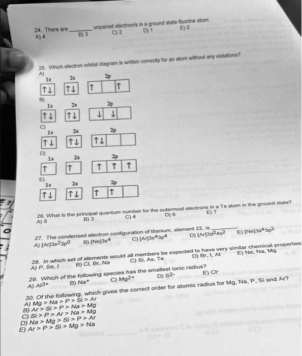 SOLVED: 24. There are A)4 unpaired electrons in a ground state fluorine ...