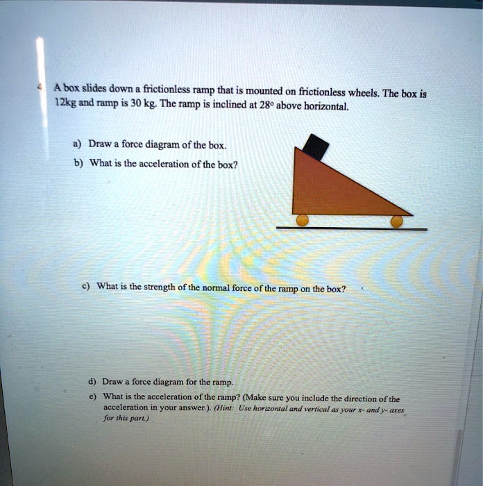 SOLVED: A box slides down a frictionless ramp that is mounted on ...