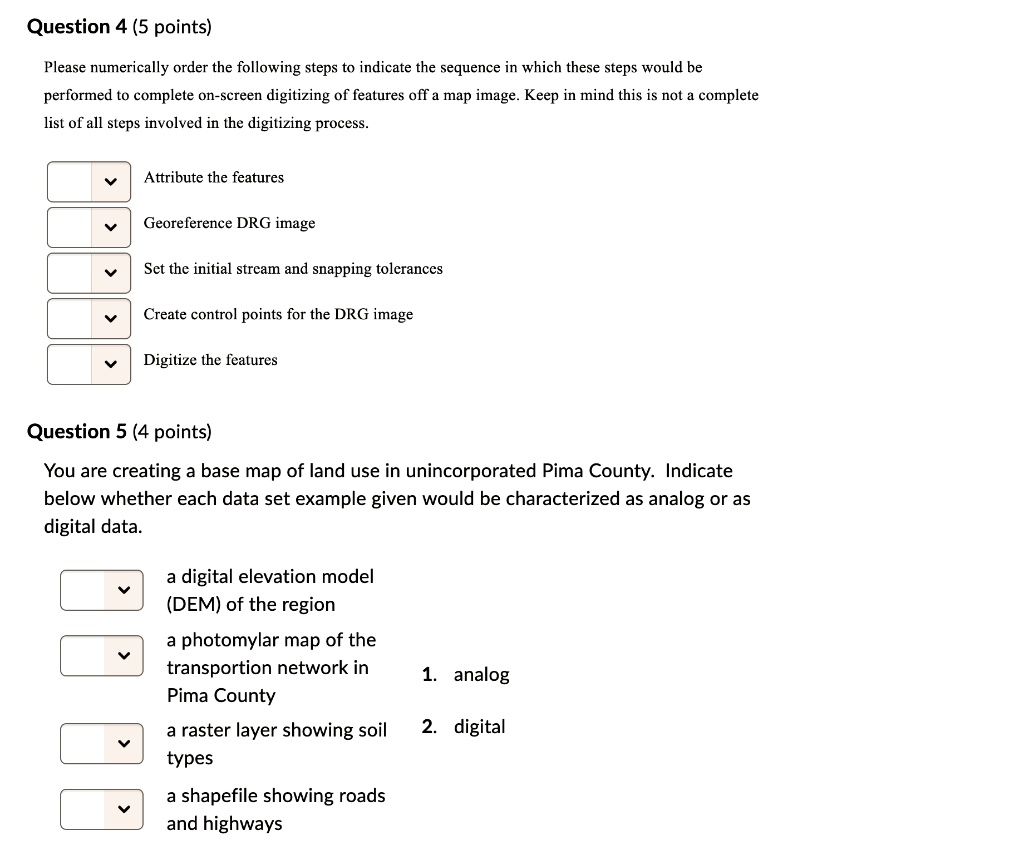 Question 4 (5 points) Please numerically order the following steps to ...
