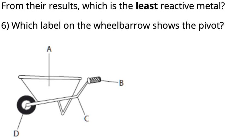 SOLVED: 'Which label on the wheelbarrow shows the pivot? From their ...