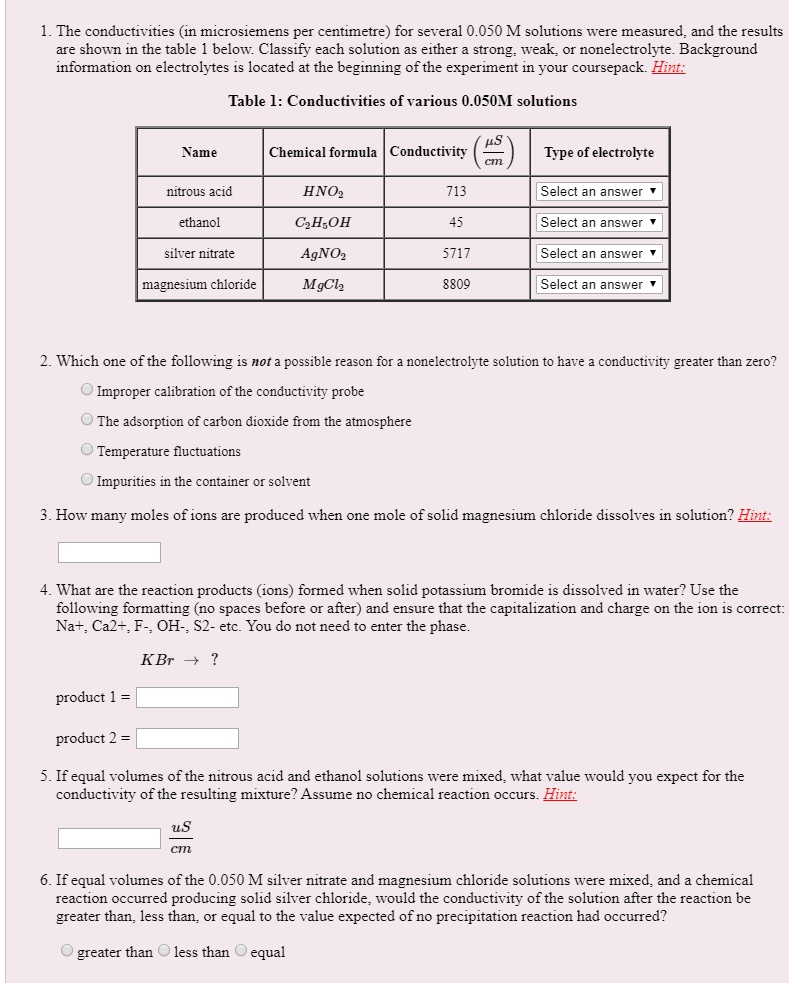 1 the conductivities in microsiemens per centimetre for several 00s0 m ...