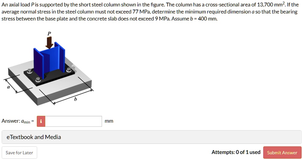 SOLVED: An axial load P is supported by the short steel column shown in ...