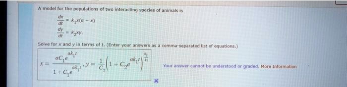 SOLVED: A model for the populations of two interacting species of ...