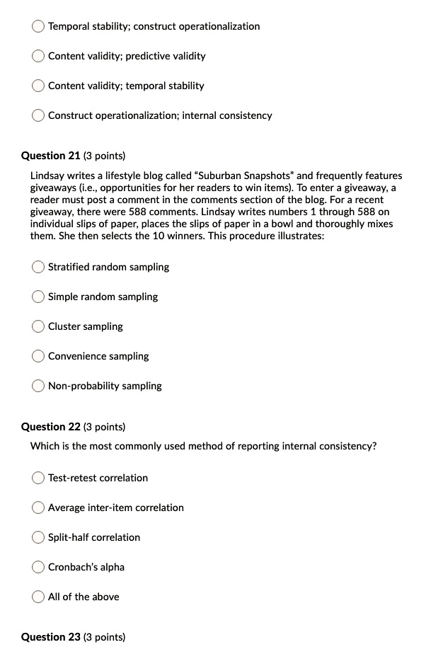 temporal stability construct operationalization content validity predictive validity content ...