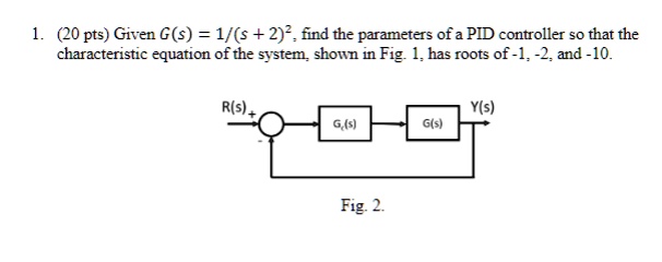 SOLVED: Given G(s) = 1/(s+2), find the parameters of a PID controller so that the characteristic ...
