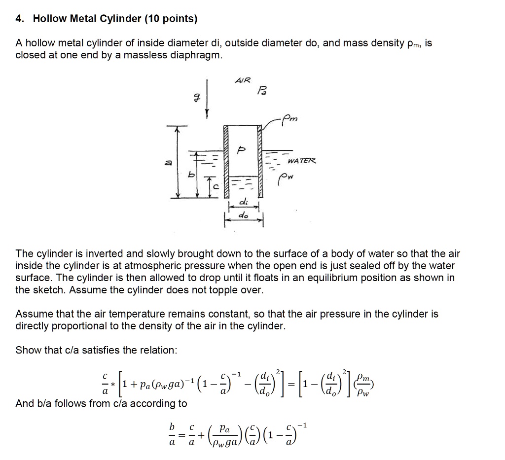 A hollow metal cylinder of inside diameter di, outside diameter do, and ...