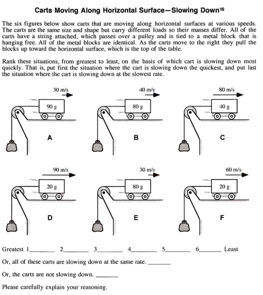 carts moving along horizontal surfaceslowing downt the six figures ...