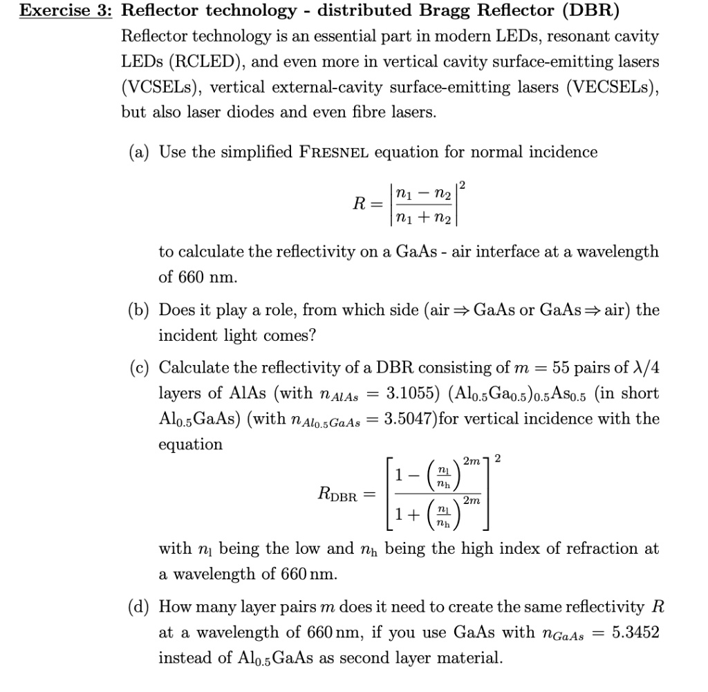 Exercise 3: Reflector technology - distributed Bragg Reflector (DBR ...